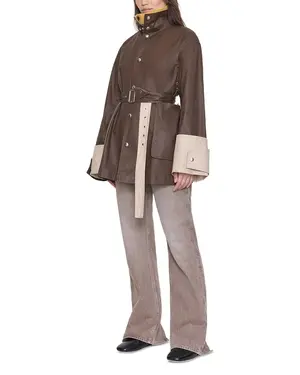 Ossou Asha Cotton Belted Snap Front Coat