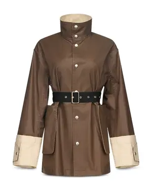 Ossou Asha Cotton Belted Snap Front Coat