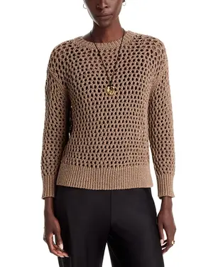 Lafayette 148 New York Cotton Open Knit Crewneck Sweater