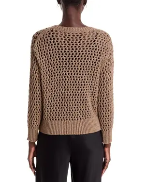 Lafayette 148 New York Cotton Open Knit Crewneck Sweater