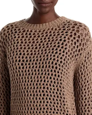Lafayette 148 New York Cotton Open Knit Crewneck Sweater