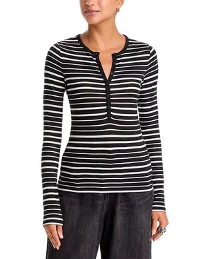 Rag & Bone The Knit Stripe Long Sleeve Henley - Black Multi