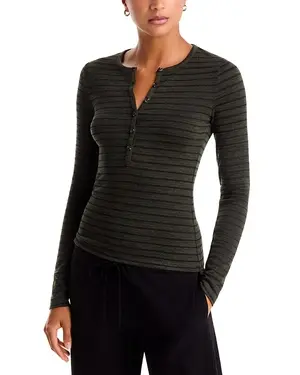 Rag & Bone The Knit Stripe Long Sleeve Henley - Olive Multi