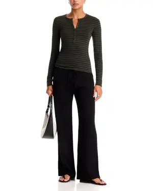 Rag & Bone The Knit Stripe Long Sleeve Henley - Olive Multi
