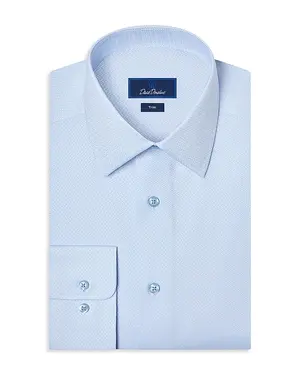 David Donahue Trim Fit Dobby Solid Dress Shirt - Sky