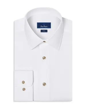 David Donahue Trim Fit Dobby Solid Dress Shirt - White