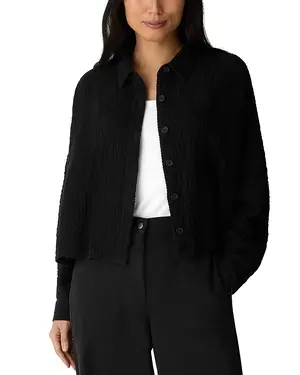 Eileen Fisher Cropped Classic Collar Dolman Sleeve Jacket - Black