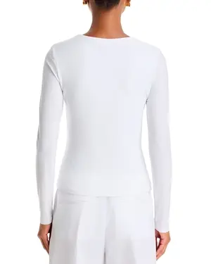 Aqua Crewneck Long Sleeve Matte Jersey Top - White