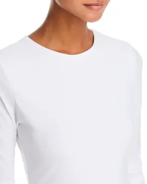 Aqua Crewneck Long Sleeve Matte Jersey Top - White