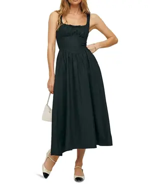REFORMATION Linen Midi Dress - Black