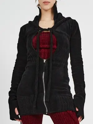 Ottolinger Hooded Zip-front Mini Dress - Black