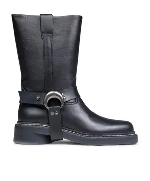 MARINE SERRE Logo Plaque Round Toe Boots - Black