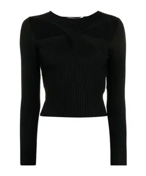 SELF-PORTRAIT Hollow-out Knit Top - Black