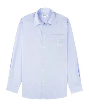 SPORTY  RICH Sporty & Rich Striped Embroidered Shirt - Blue