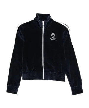 SPORTY  RICH Sporty & Rich Velour Zip-up Track Jacket With Striped Sleeves
