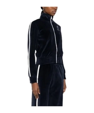 SPORTY  RICH Sporty & Rich Velour Zip-up Track Jacket With Striped Sleeves
