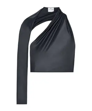 COURREGES Asymmetrical Neck Cropped Top - Black