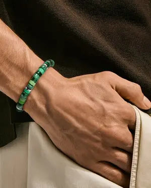 John Hardy Sterling Heishi Multi Stone Green Bead Bracelet