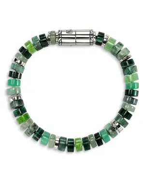John Hardy Sterling Heishi Multi Stone Green Bead Bracelet