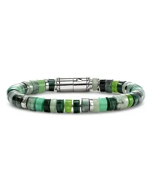 John Hardy Sterling Heishi Multi Stone Green Bead Bracelet