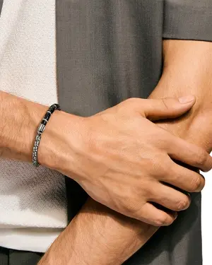 John Hardy Sterling Heishi Onyx Half Beaded Bracelet