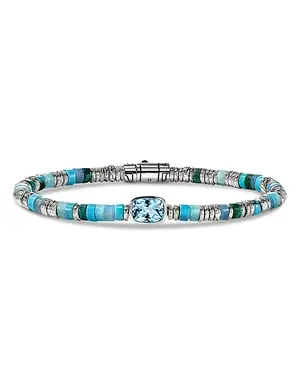 John Hardy Sterling Heishi Swiss Blue Topaz & Multi Gemstone Bead Bracelet - Silver