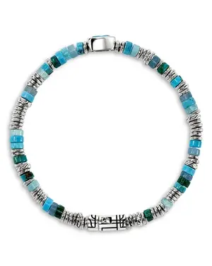 John Hardy Sterling Heishi Swiss Blue Topaz & Multi Gemstone Bead Bracelet