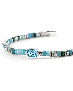 John Hardy Sterling Heishi Swiss Blue Topaz & Multi Gemstone Bead Bracelet