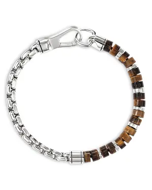John Hardy Sterling Heishi Tiger Eye Bead Bracelet