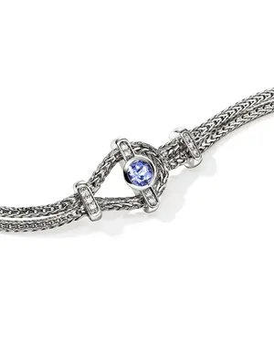 John Hardy Sterling Woven Link Bracelet With Tanzanite And Diamonds