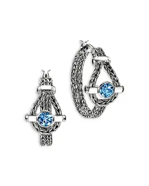 John Hardy Sterling Icon Swiss Blue Topaz Halo Woven Hoop Earrings - Silver