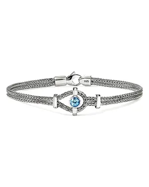 John Hardy Sterling Icon Swiss Blue Topaz Double Woven Link Bracelet - Silver