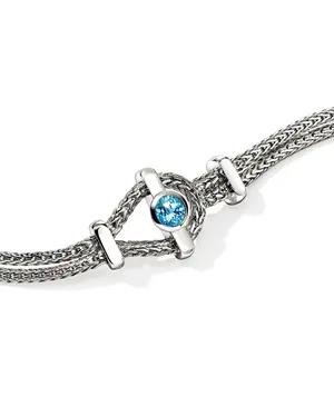 John Hardy Sterling Icon Swiss Blue Topaz Double Woven Link Bracelet