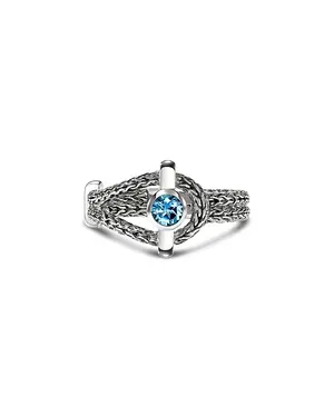 John Hardy Sterling Icon Swiss Blue Topaz Halo Woven Ring - Silver