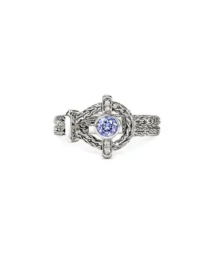 John Hardy Sterling Icon Tanzanite & Diamond Halo Chain Ring - Silver
