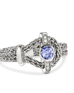 John Hardy Sterling Icon Tanzanite & Diamond Halo Chain Ring