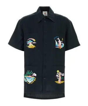 Casablanca Phantasmagoria Embroidered Short Sleeved Shirt - Black