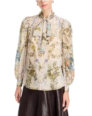 Kobi Halperin Beau Printed Tie Neck Blouse - Ivory Multi
