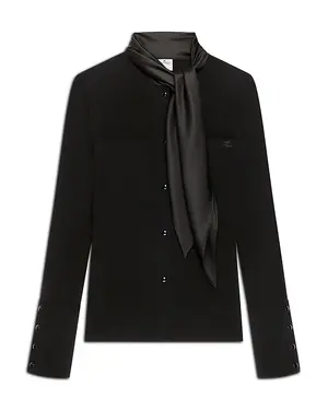 COURREGES Satin Scarf Collar Jersey Shirt - Black