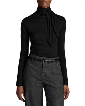 Vince Long Sleeve Tie Neck Top - Black