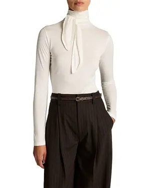 Vince Long Sleeve Tie Neck Top - Ivory