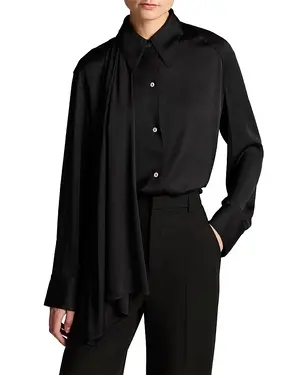 Vince Vince Draped Scarf Tie Long Sleeve Shirt Black