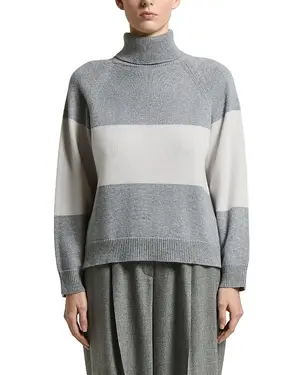 Peserico Wool Blend Turtleneck Sweater With Colorblock Detail - Eclipse Gray