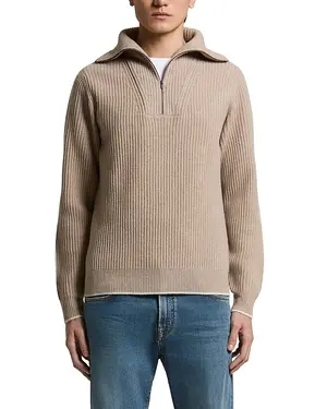 Peserico Cable Knit Extra Fine Wool & Cashmere Half Zip Sweater - Beige