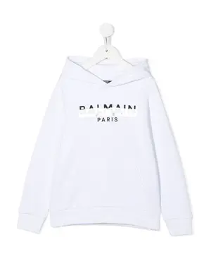 Balmain Logo Print Cotton Hoodie - White