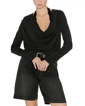 Free People Jane Long Sleeve Cowl Neck Top - Black