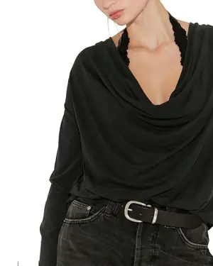 Free People Jane Long Sleeve Cowl Neck Top - Black