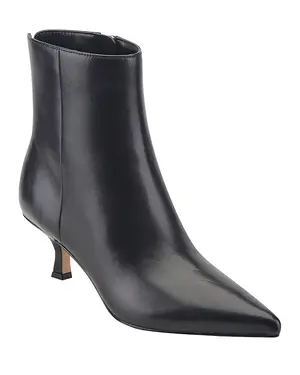 MARC FISHER LTD. Leather Pointed Toe Zip Up Kitten Heel Ankle Boots - Black