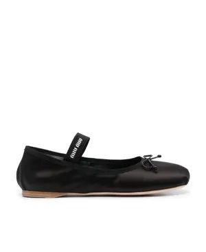 Miu Miu Satin Ballerina Flats With Bow Detail - Black