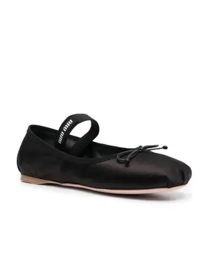 Miu Miu Satin Ballerina Flats With Bow Detail - Black